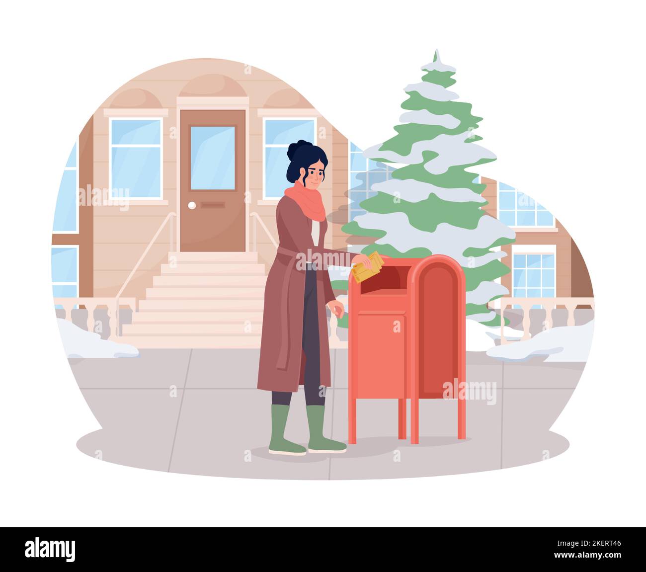Lady sends letter by post 2D vector isolated illustration Stock Vector ...