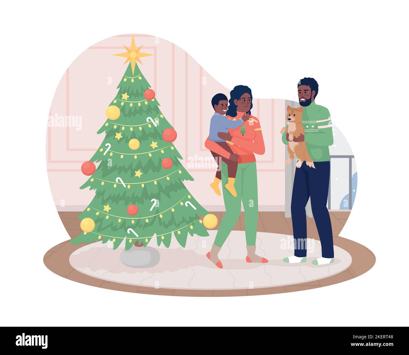 Family on Christmas 2D vector isolated illustration Stock Vector Image ...