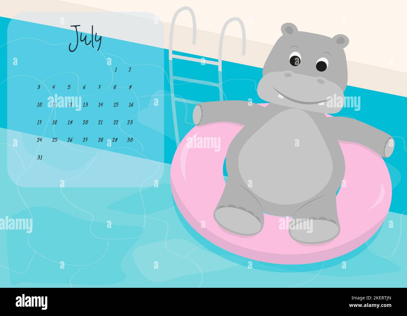 calendar 2023 july cute character hippo Stock Photo - Alamy