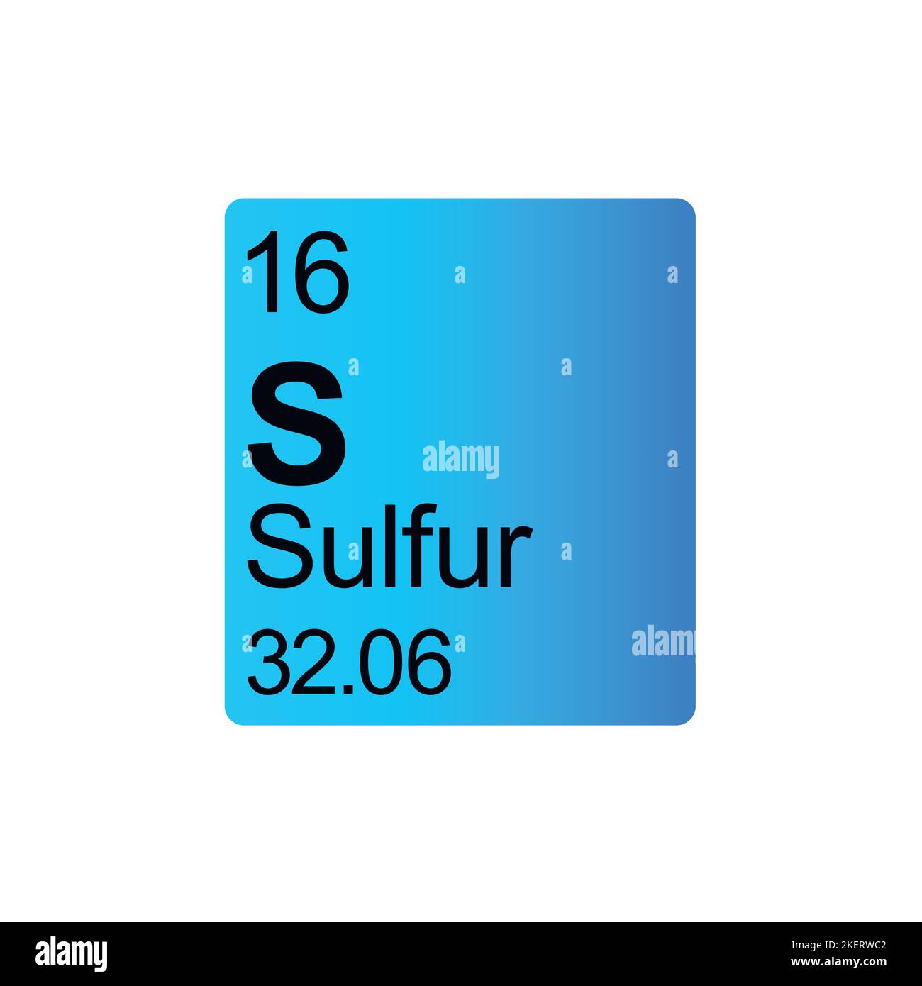 Sulfur chemical element of Mendeleev Periodic Table on blue background ...