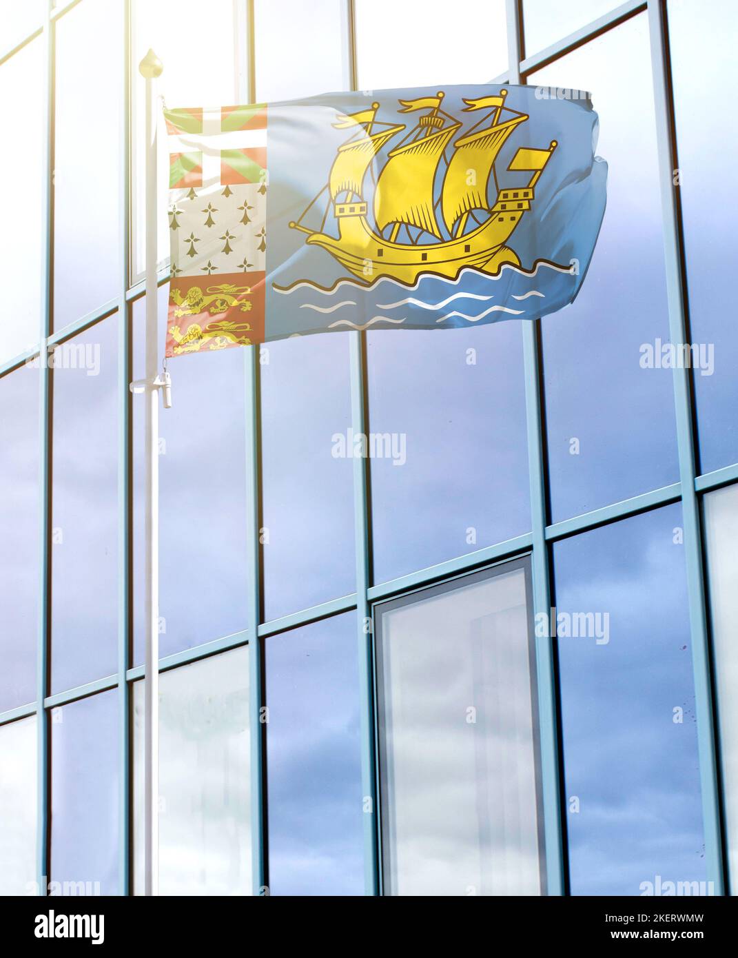 Flag of Saint Pierre and Miquelon on a flagpole Stock Photo - Alamy