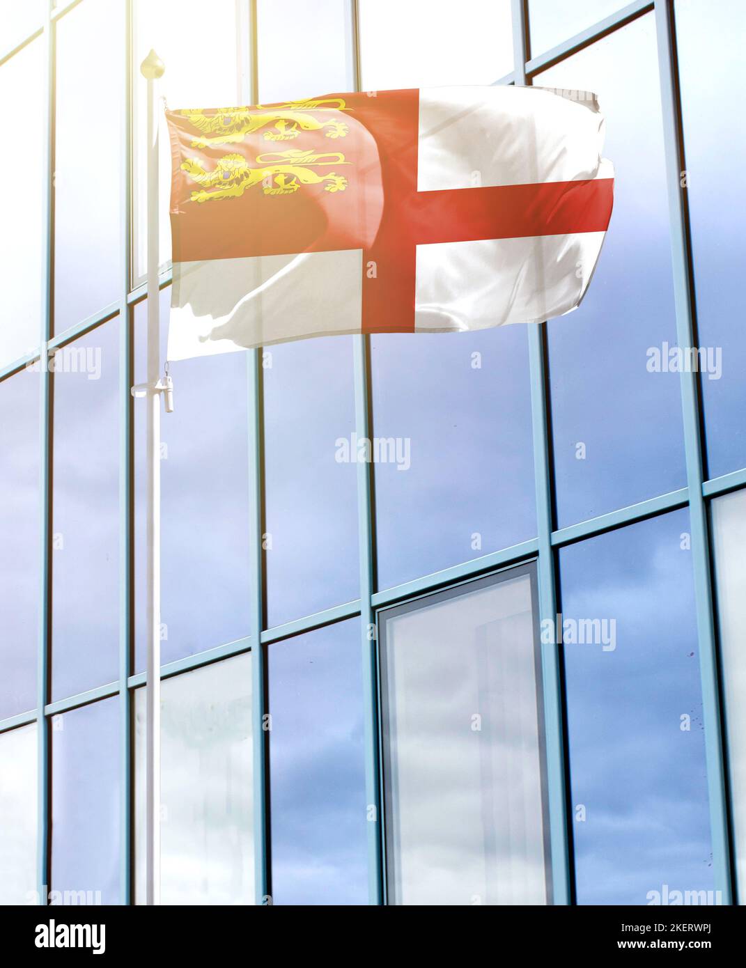 Flag of Sark on a flagpole Stock Photo - Alamy