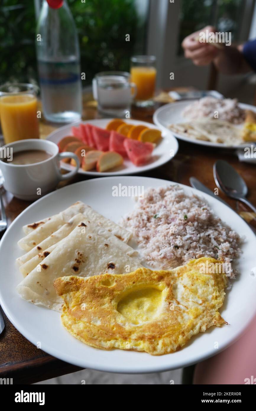 The hearty traditional maldivian breakfast Mas huni. It is a typical ...