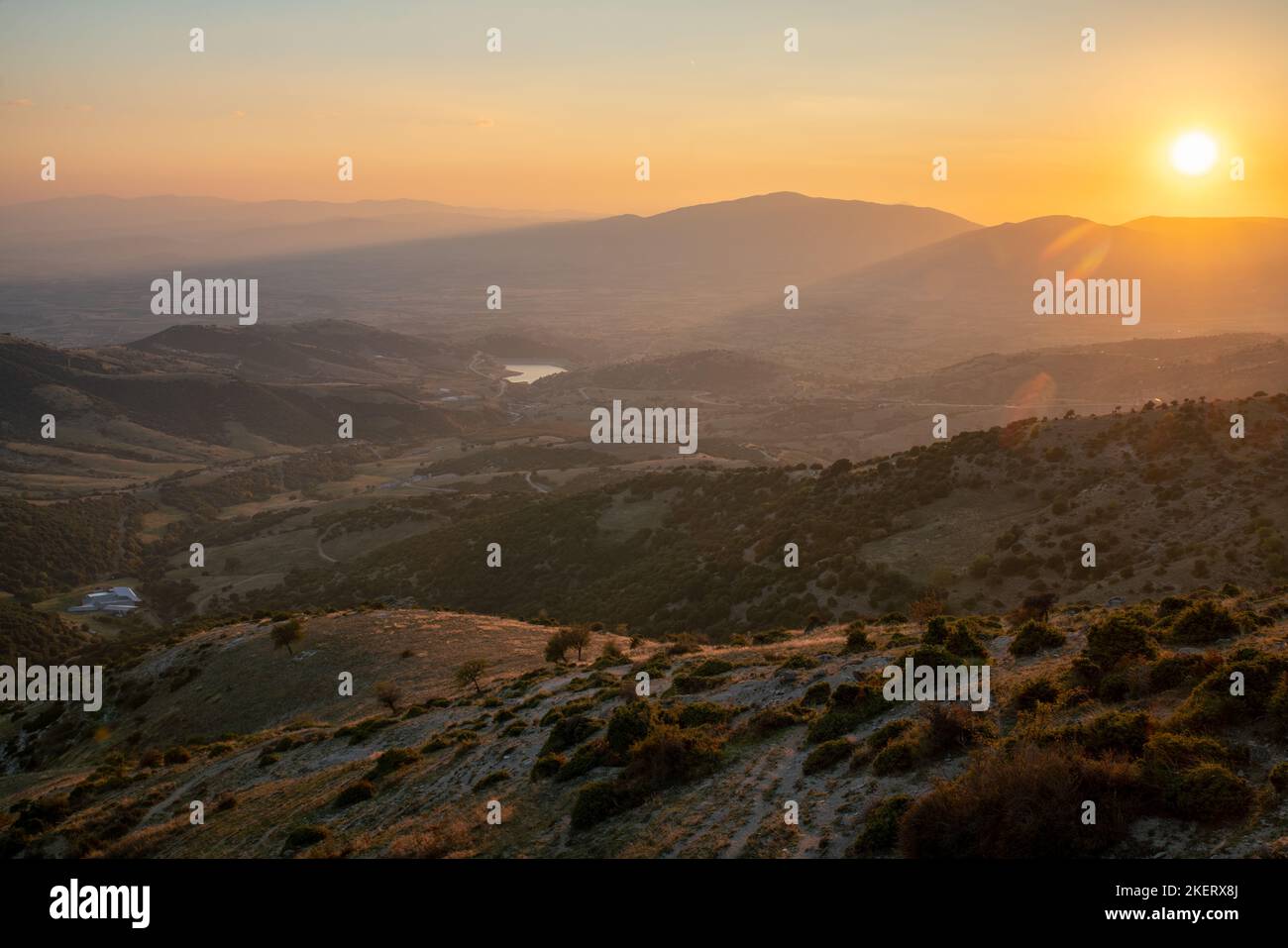 View of the landscape of central Greece as seen from the Mount Olympus ...