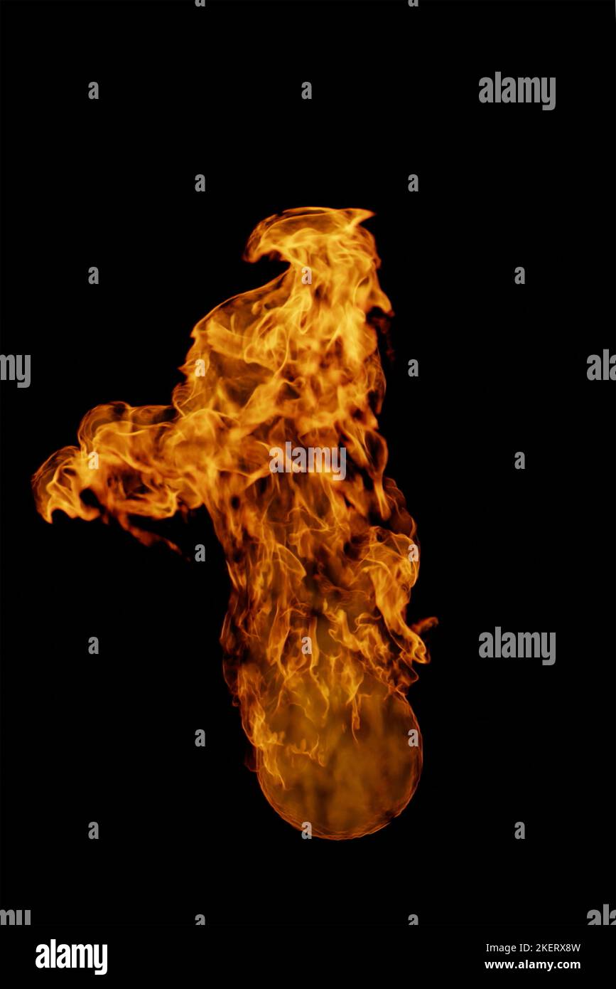 Fire ball with free space for text. Fireball on black background close ...