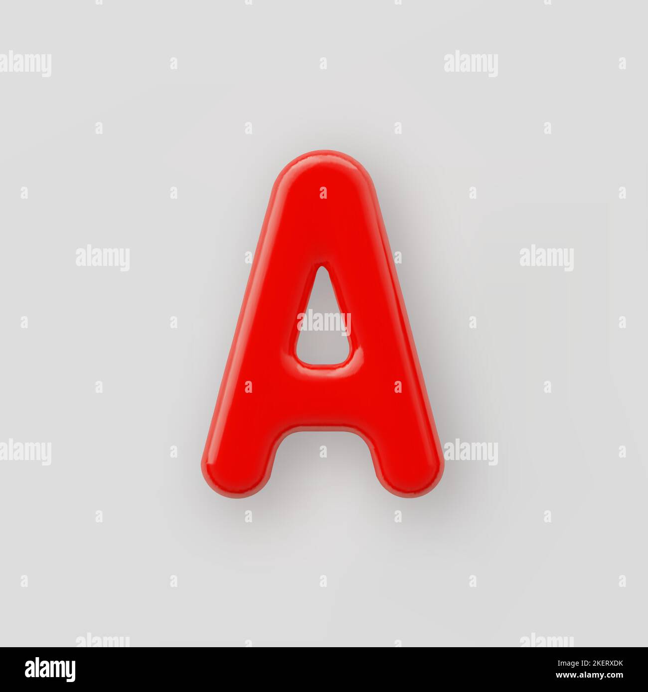 3D Red plastic uppercase letter A with a glossy surface on a gray ...