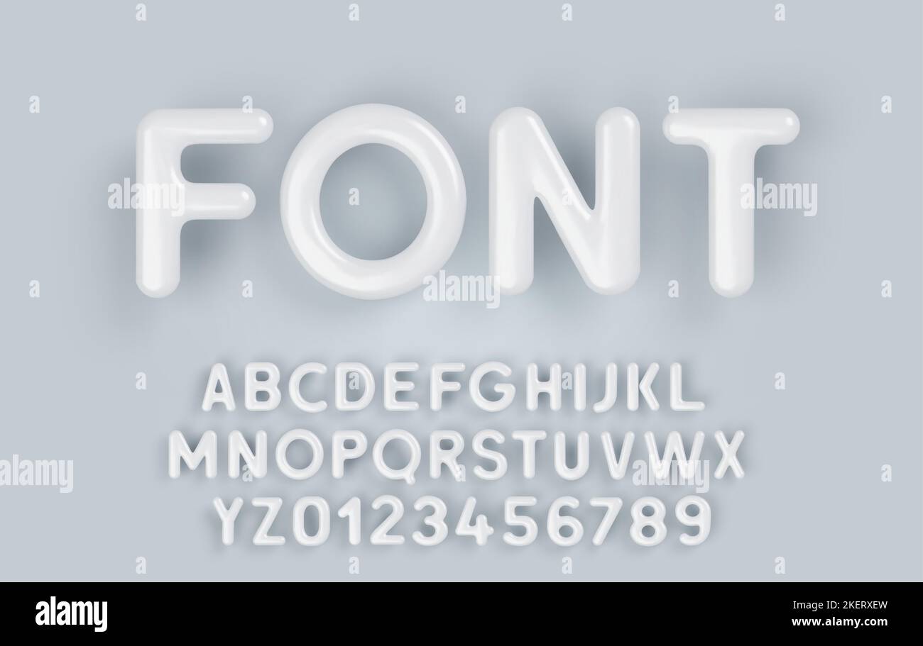 3D White plastic alphabet with a glossy surface on a gray background ...