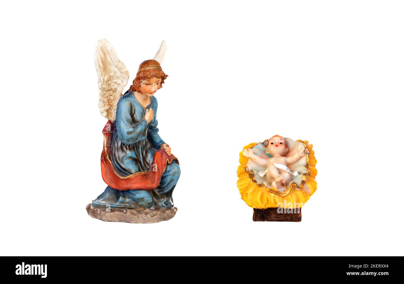 Ceramic figure of The Baby Jesus and the angel of the nativity scene ...
