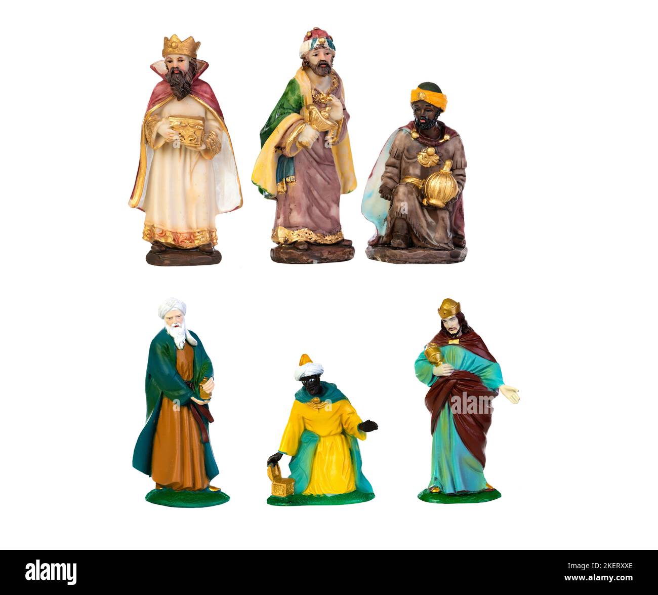 The three wise men. Ceramic figures isolated on white background Stock ...