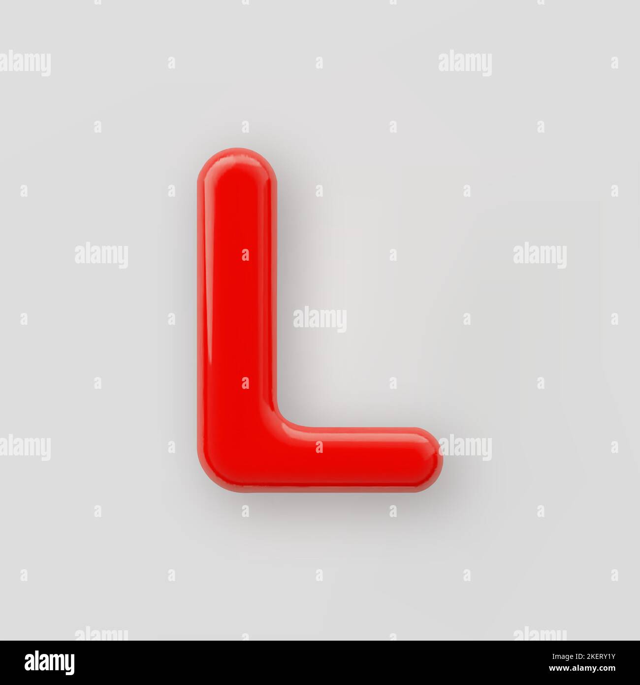 3D Red plastic uppercase letter L with a glossy surface on a gray ...