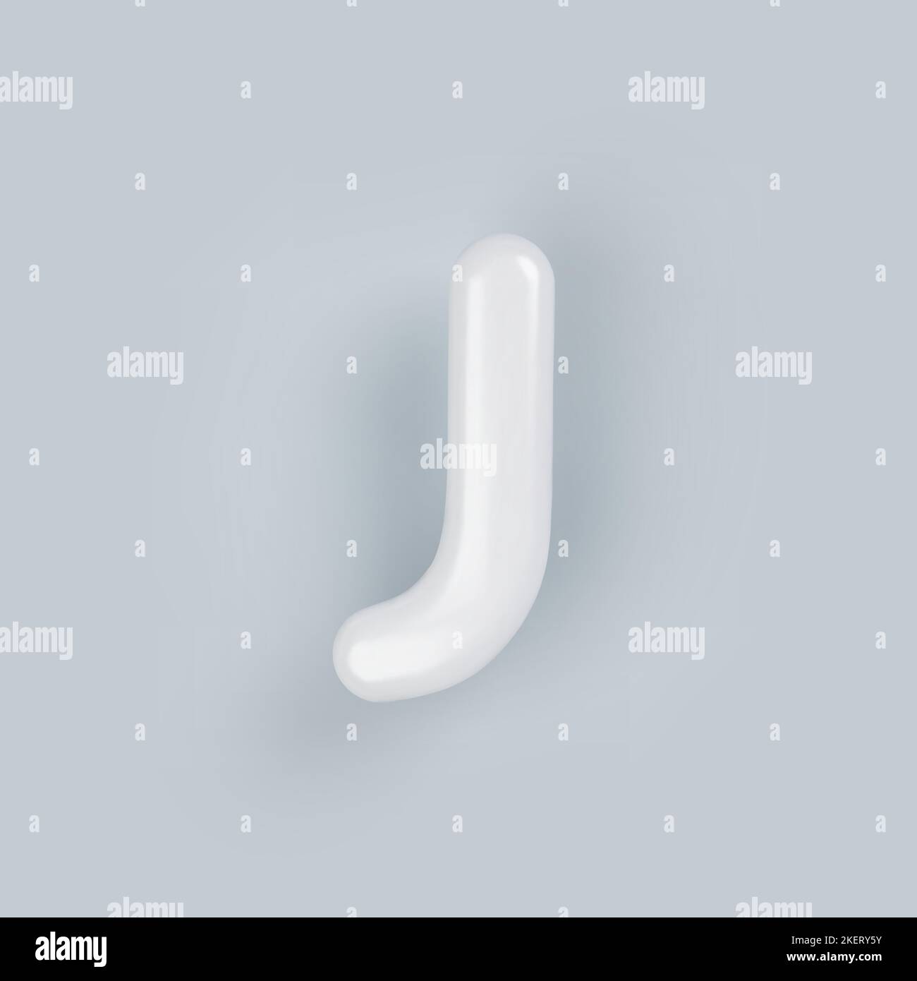 3D White plastic uppercase letter J with a glossy surface on a gray ...