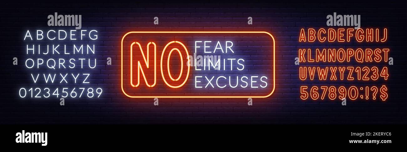 No Fear Limits Excuses neon sign on brick wall background Stock Vector ...