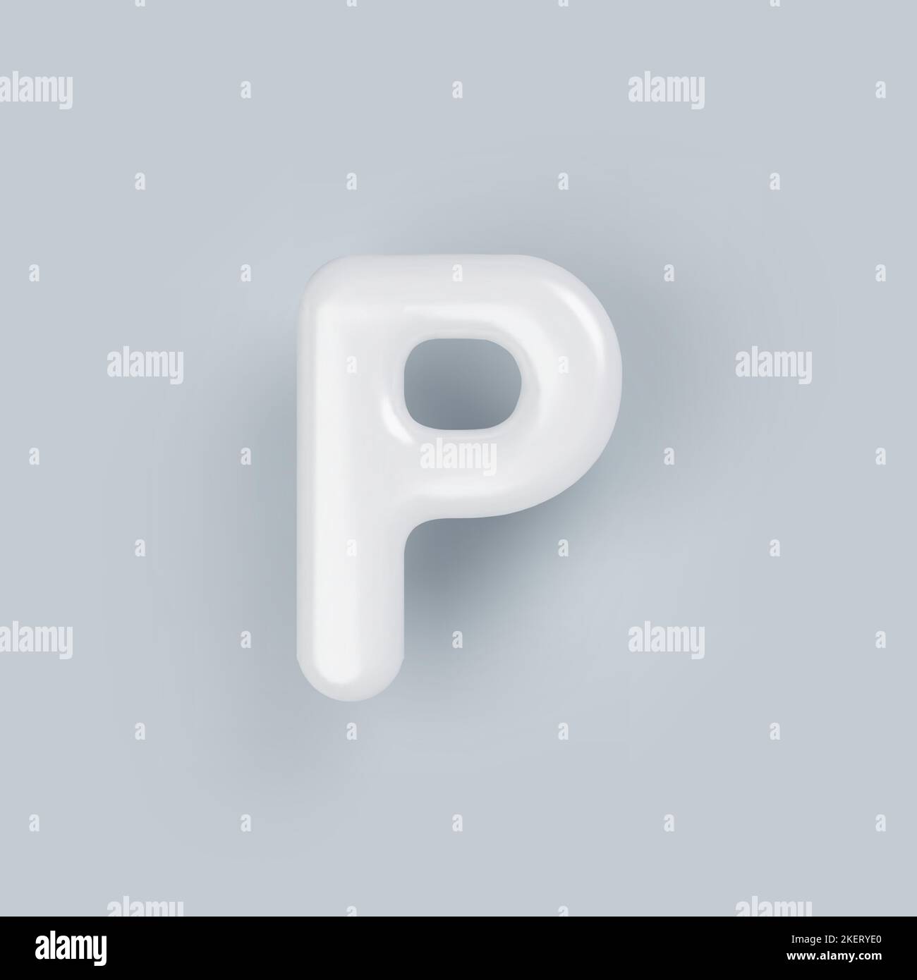 3D White plastic uppercase letter P with a glossy surface on a gray ...