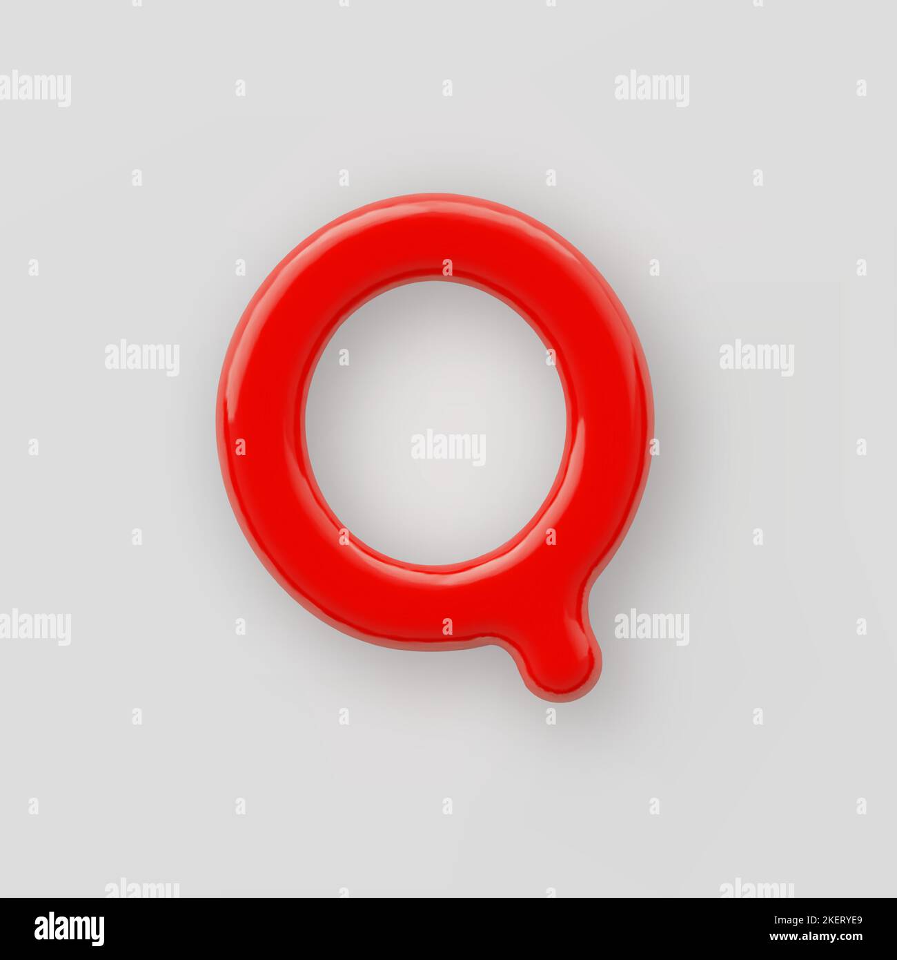 3D Red plastic uppercase letter Q with a glossy surface on a gray ...