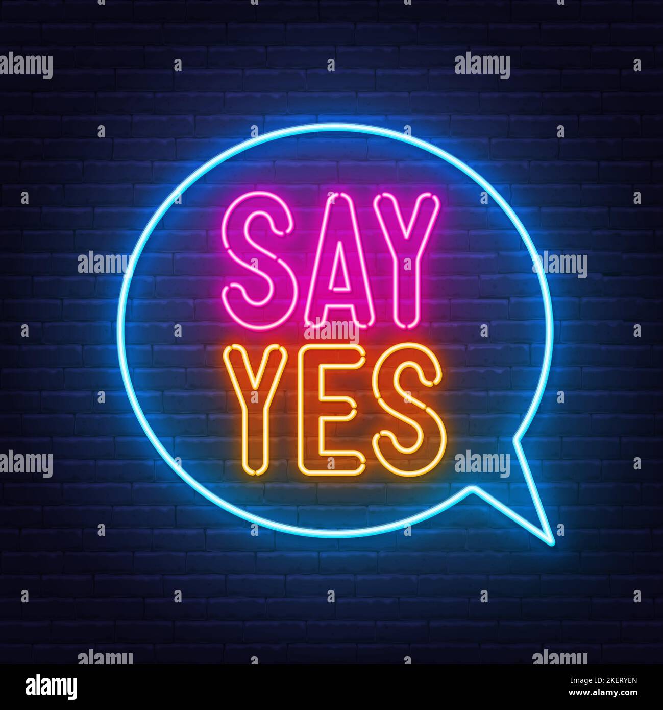 Say Yes neon sign in the speech bubble on brick wall background Stock ...