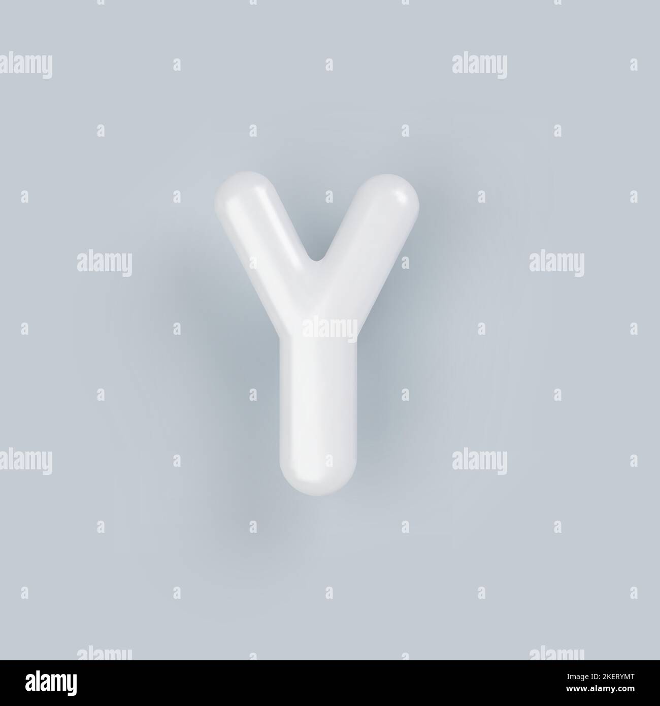 3D White plastic uppercase letter Y with a glossy surface on a gray ...