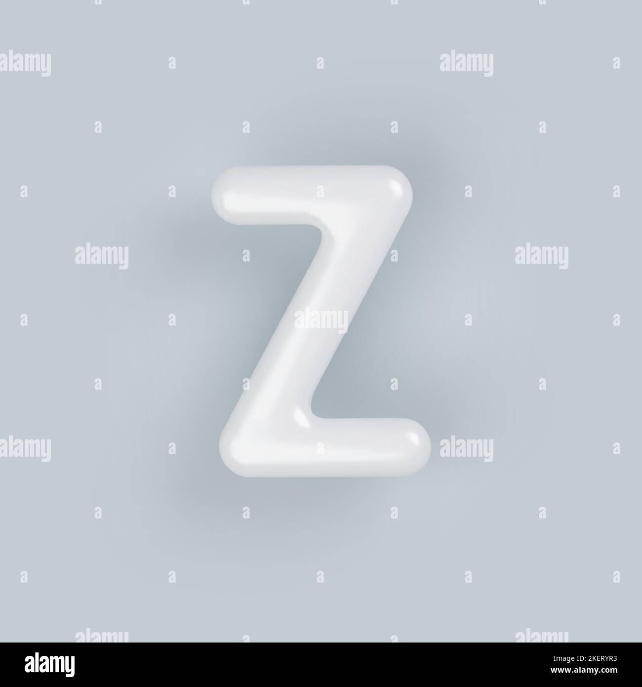 3D White plastic uppercase letter Z with a glossy surface on a gray ...