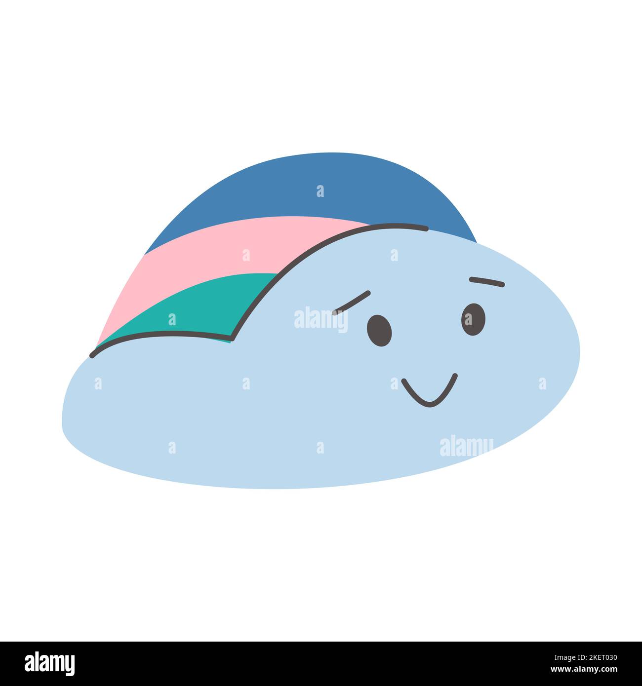 Cute smiling little cloud with rainbow crest. Kawaii blue happy ...