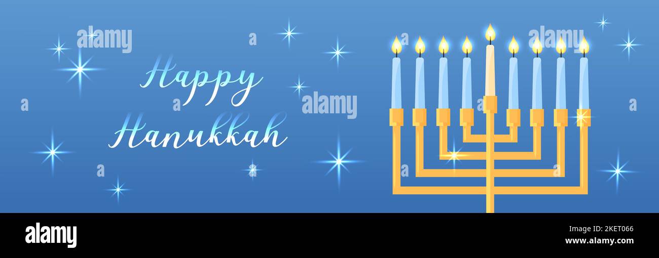 Happy Hanukkah web banner. Vector horizontal illustration with ...