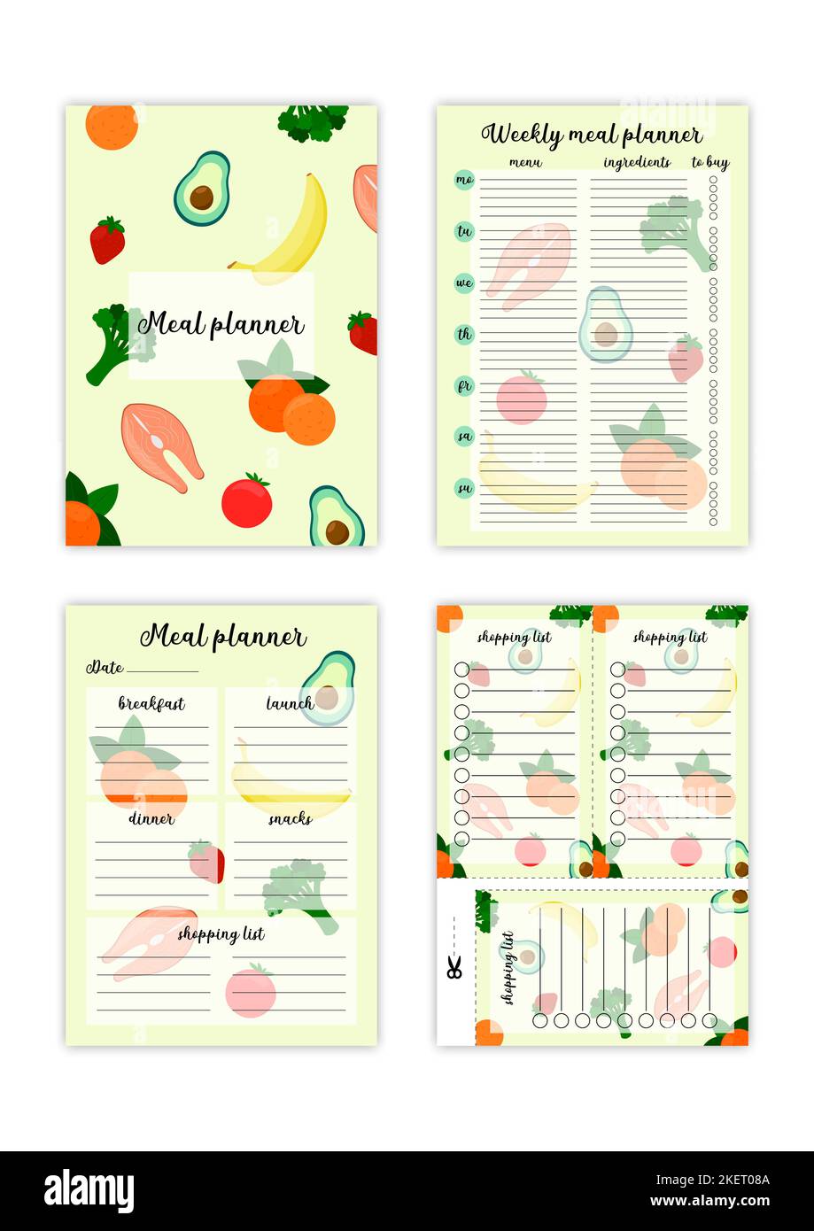 Meal planner book. Vector set of printable pages. Blank templates of ...
