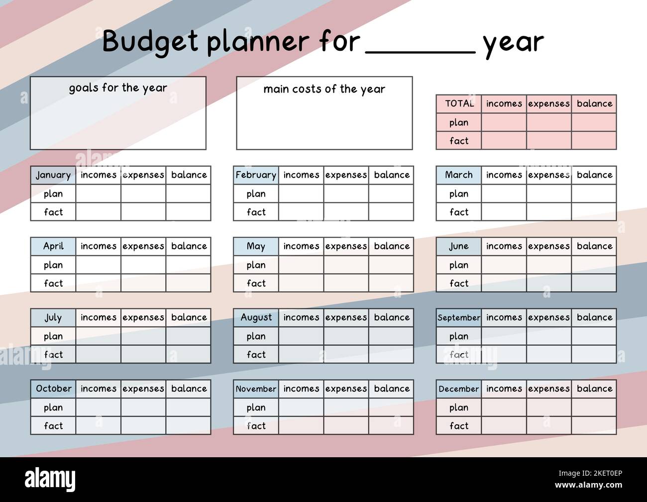 Year budget planner template page. Monthly financial plan of incomes ...