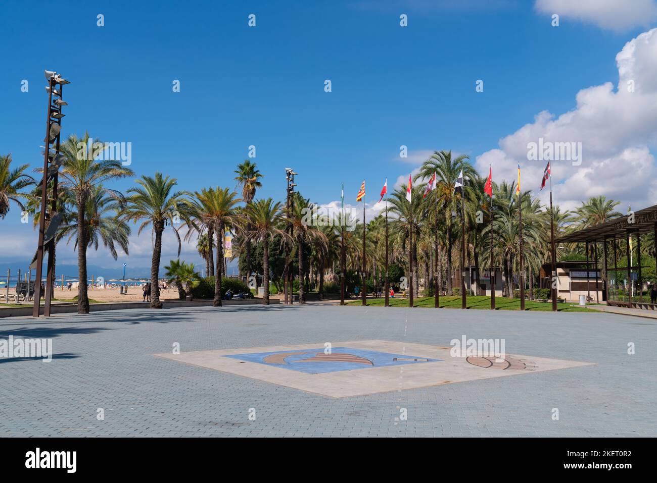 Square of Comunitats Autonomes with flags of the autonomous Spanish ...