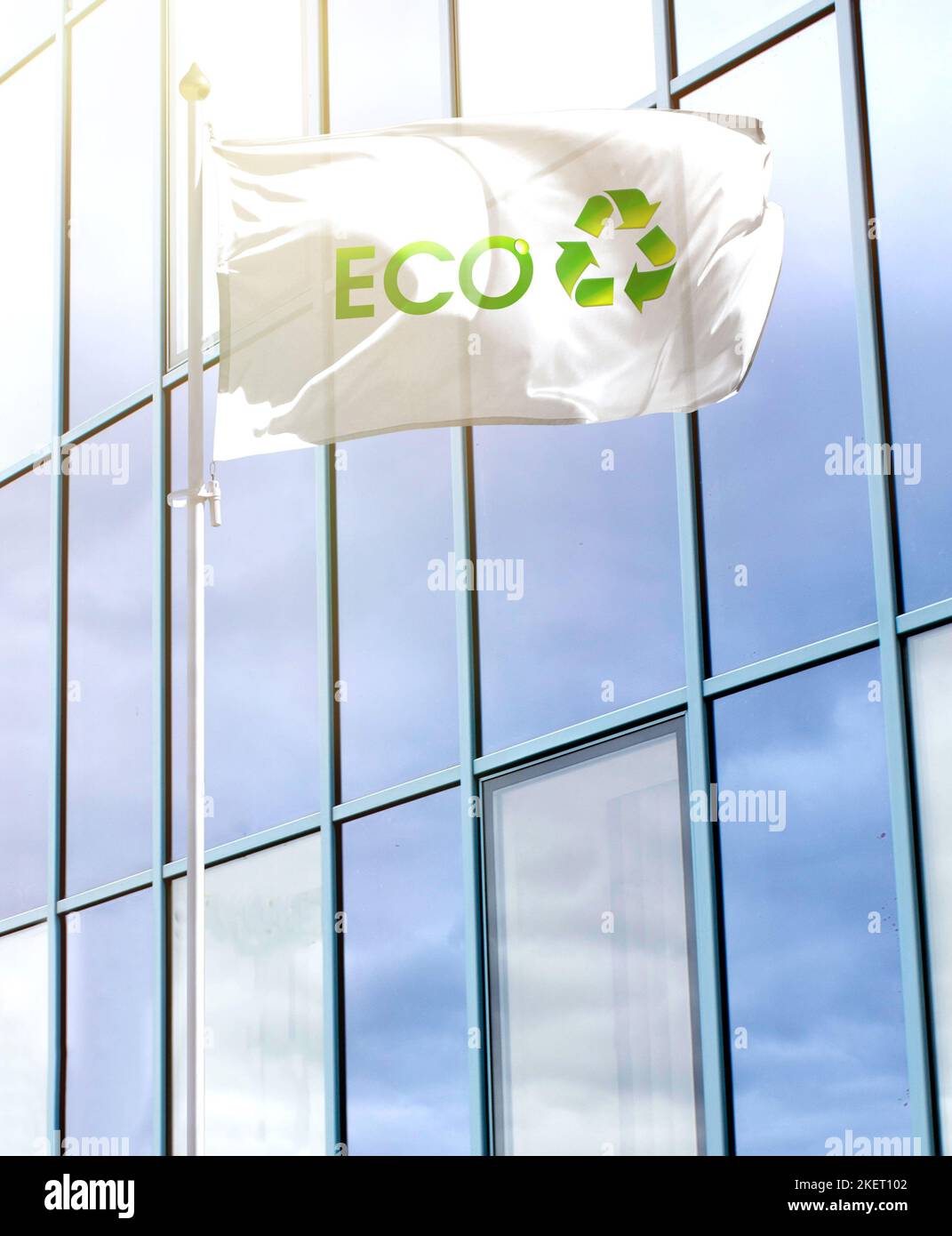 Flag of Green eco recycling logo on a flagpole Stock Photo - Alamy