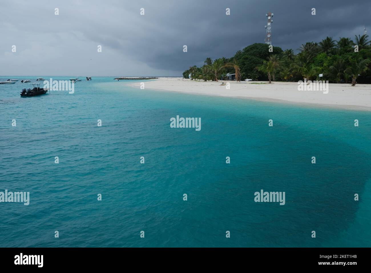 Beautiful beach of Fulidhoo, Maldives during raining season, with ...