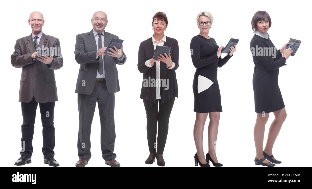collage group of successful financiers with calculator isolated Stock ...