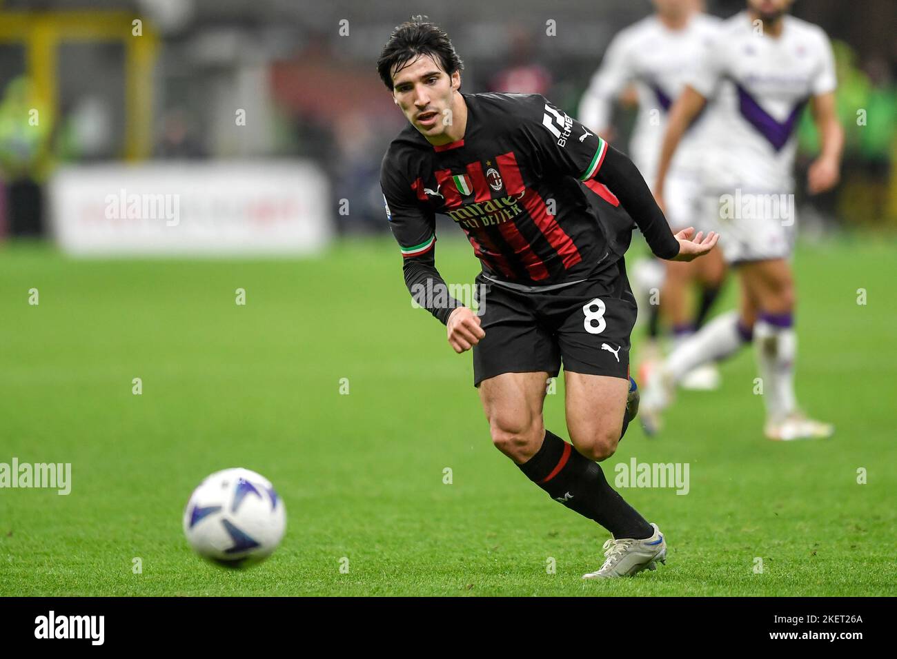 Sandro Tonali of AC Milan in action during the Serie A football match ...