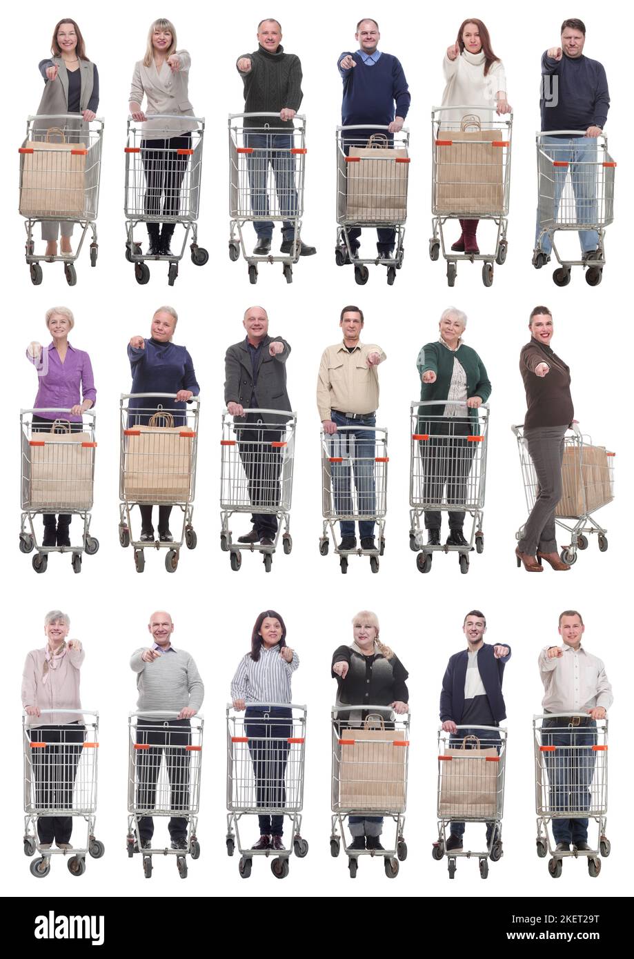 group of people with shopping cart showing thumbs up at camera Stock ...