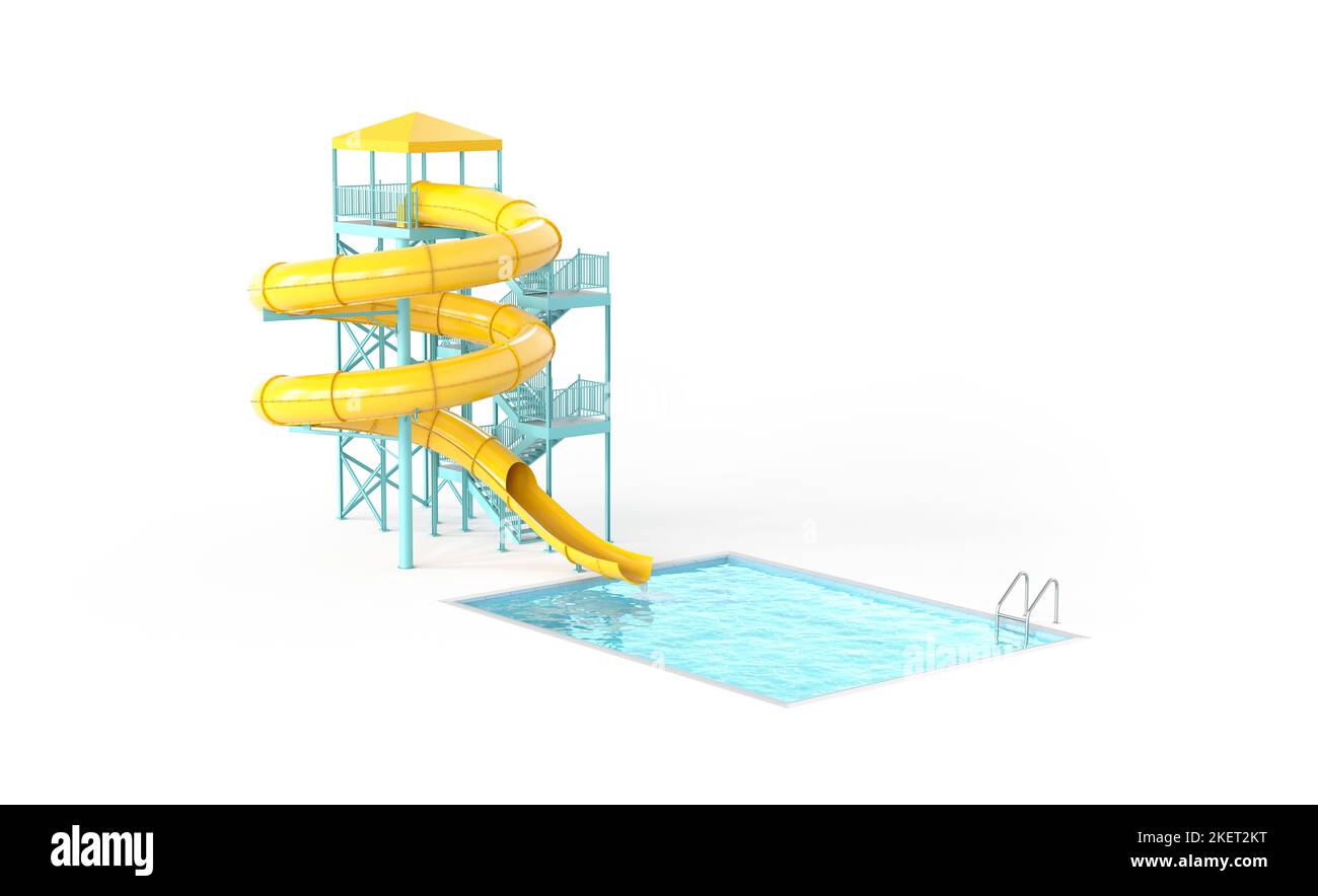 Blank yellow waterslide with swimming pool mockup, isolated, 3d ...