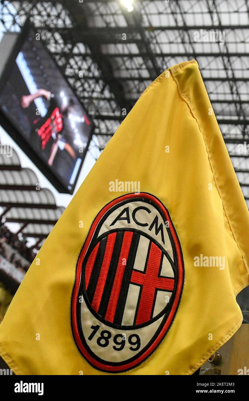 AC Milan logo is seen printed on a corner flag during the Serie A ...