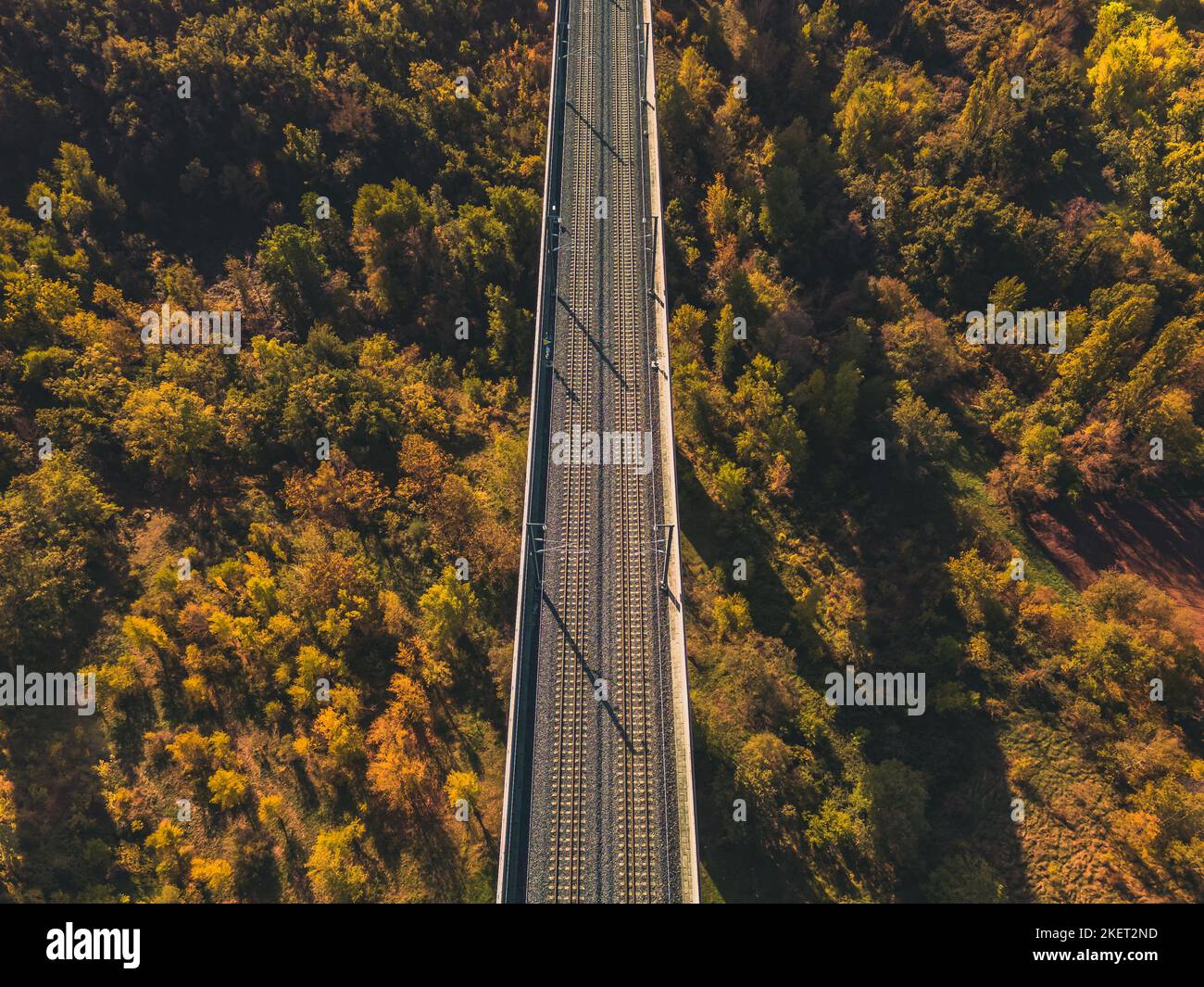 Aerial view of the railroad tracks for high-speed trains on the flyover ...
