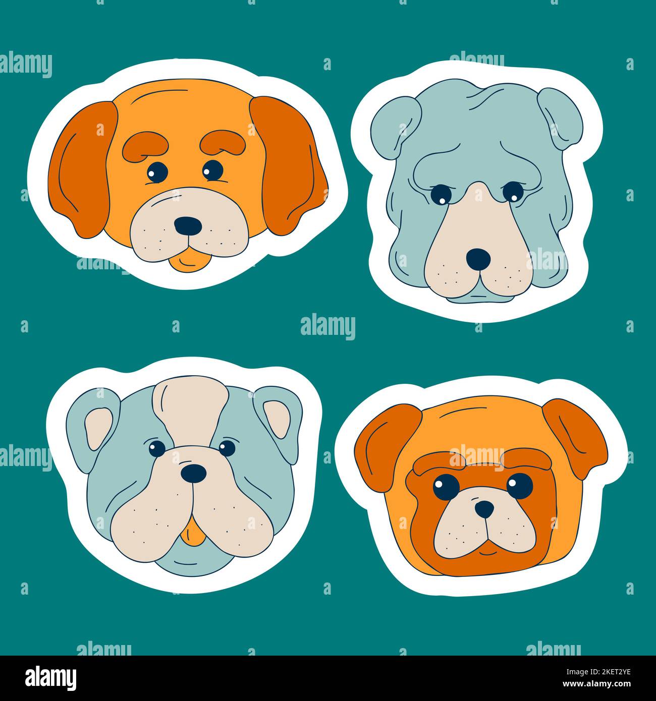 Cute dogs muzzle sticker set. Doodle color funny puppy faces. Dog heads ...
