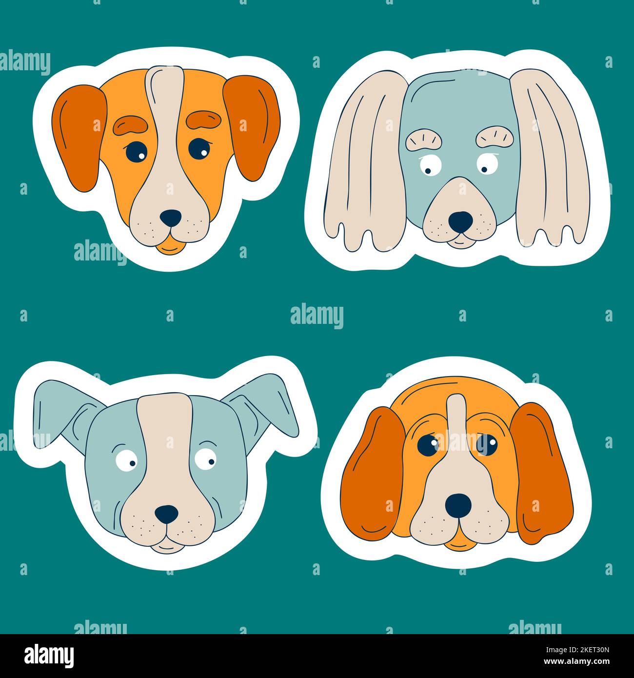 Cute dogs muzzle sticker set. Doodle color funny puppy faces. Dog heads ...