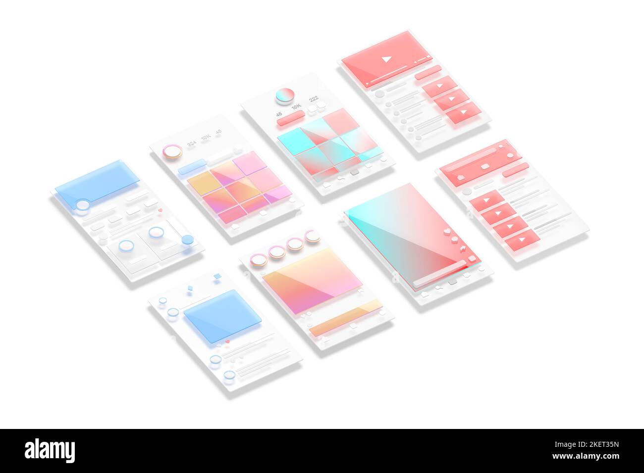 Content and profile page grid interface frame mockup, different types ...