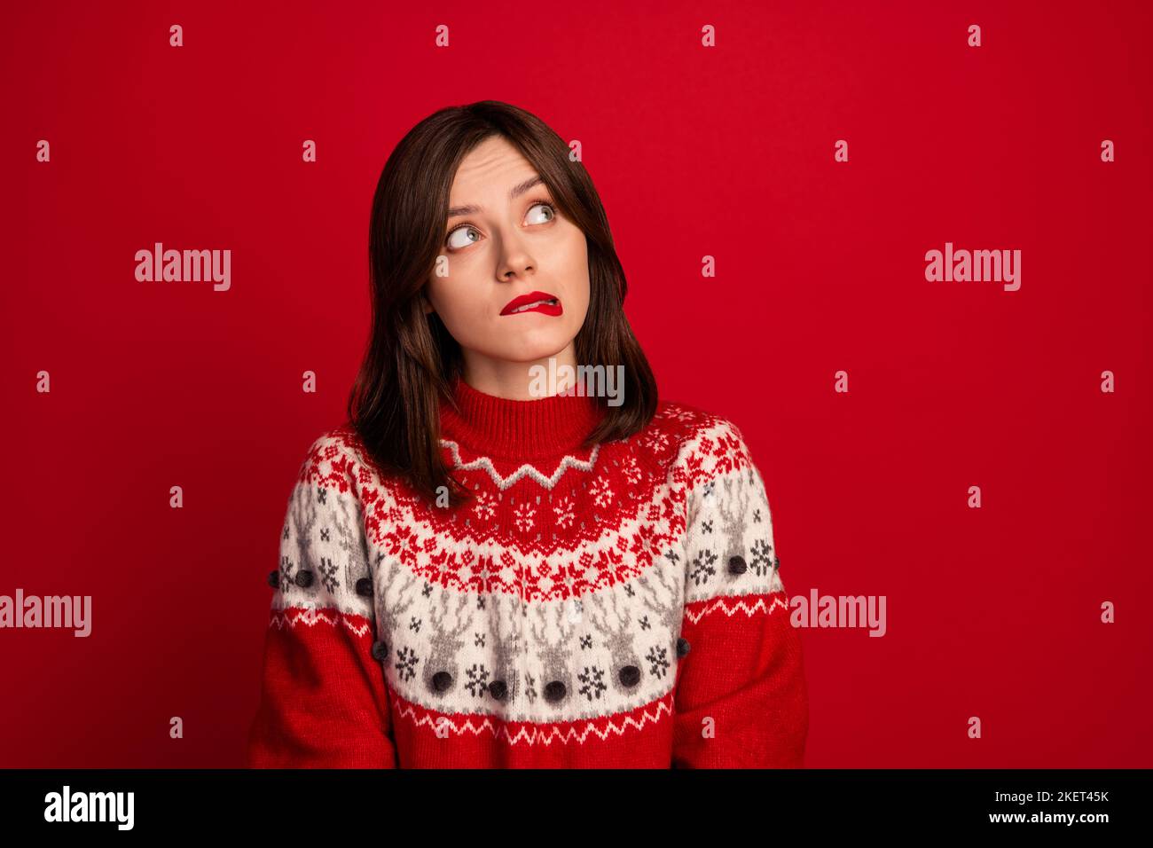 Portrait of nice adorable positive woman with bob hairdo dressed red ...