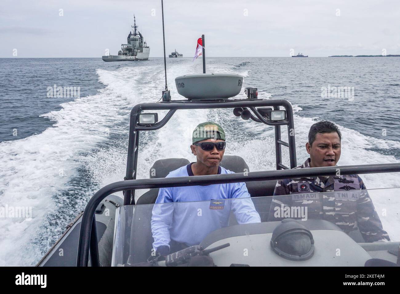 The Indonesian Navy performs a security patrol at Benoa Bay to support ...
