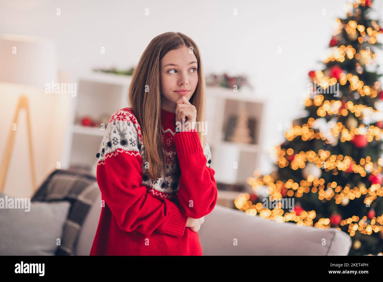 Photo of minded creative person arm touch chin contemplate hmm deep ...