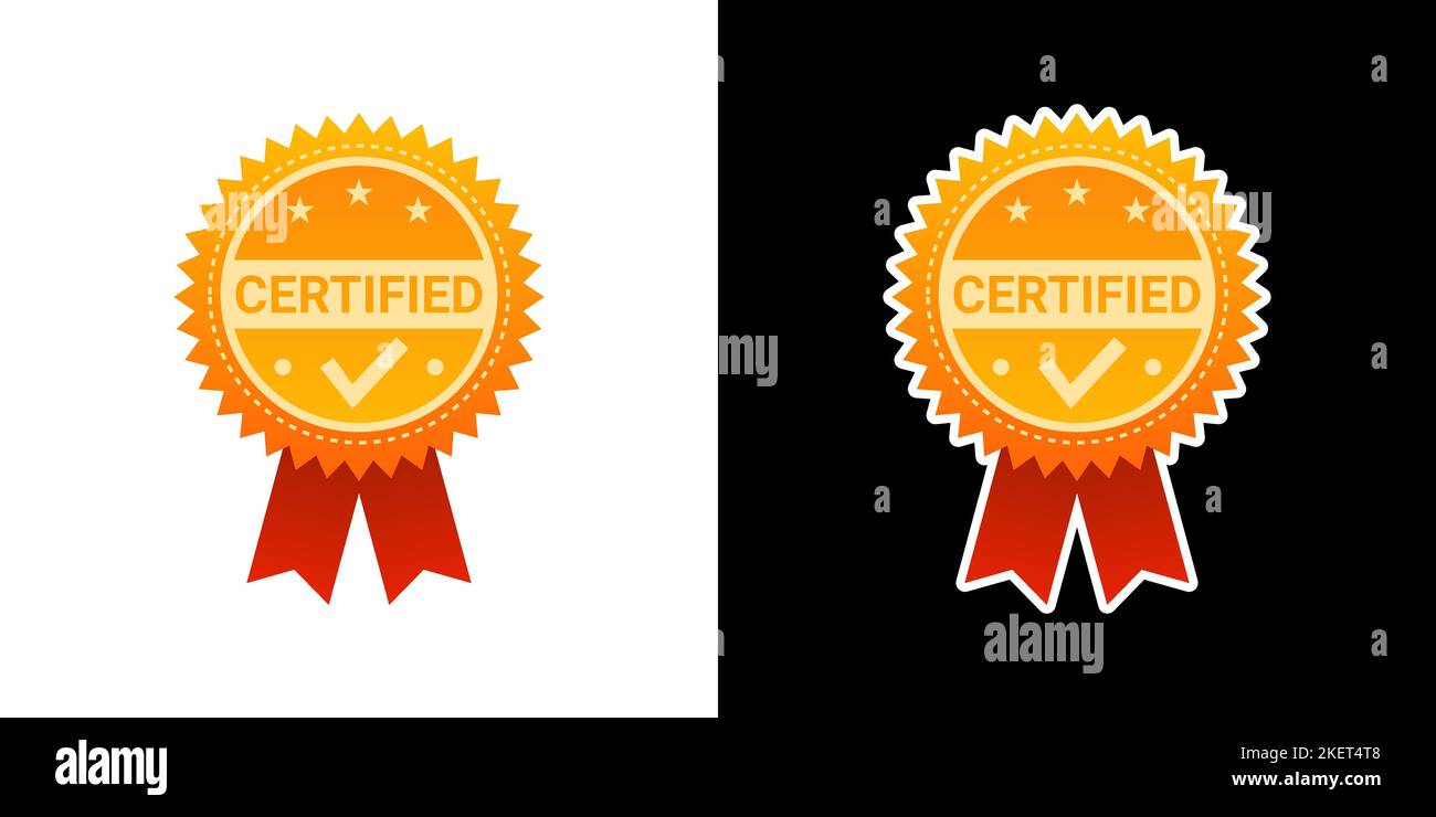 Certified icon badge ribbon gold icon. Modern simple symbol logo sign ...