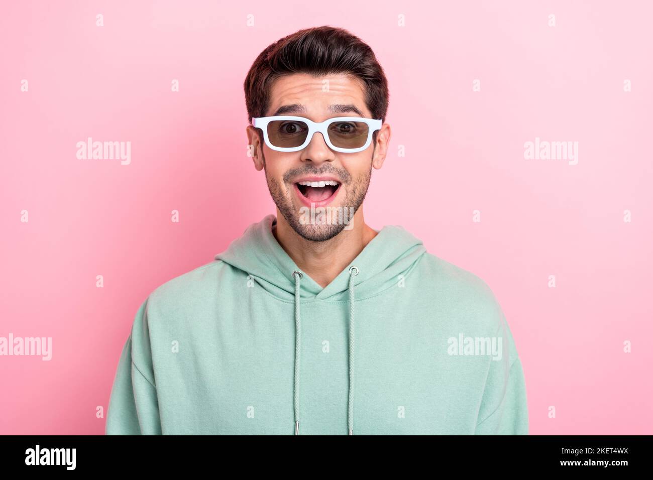 Portrait of astonished impressed man open mouth cant believe isolated ...