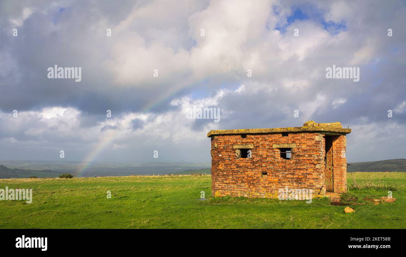 Derelict WW2 building on top of Ventnor Down Isle of Wight south east ...
