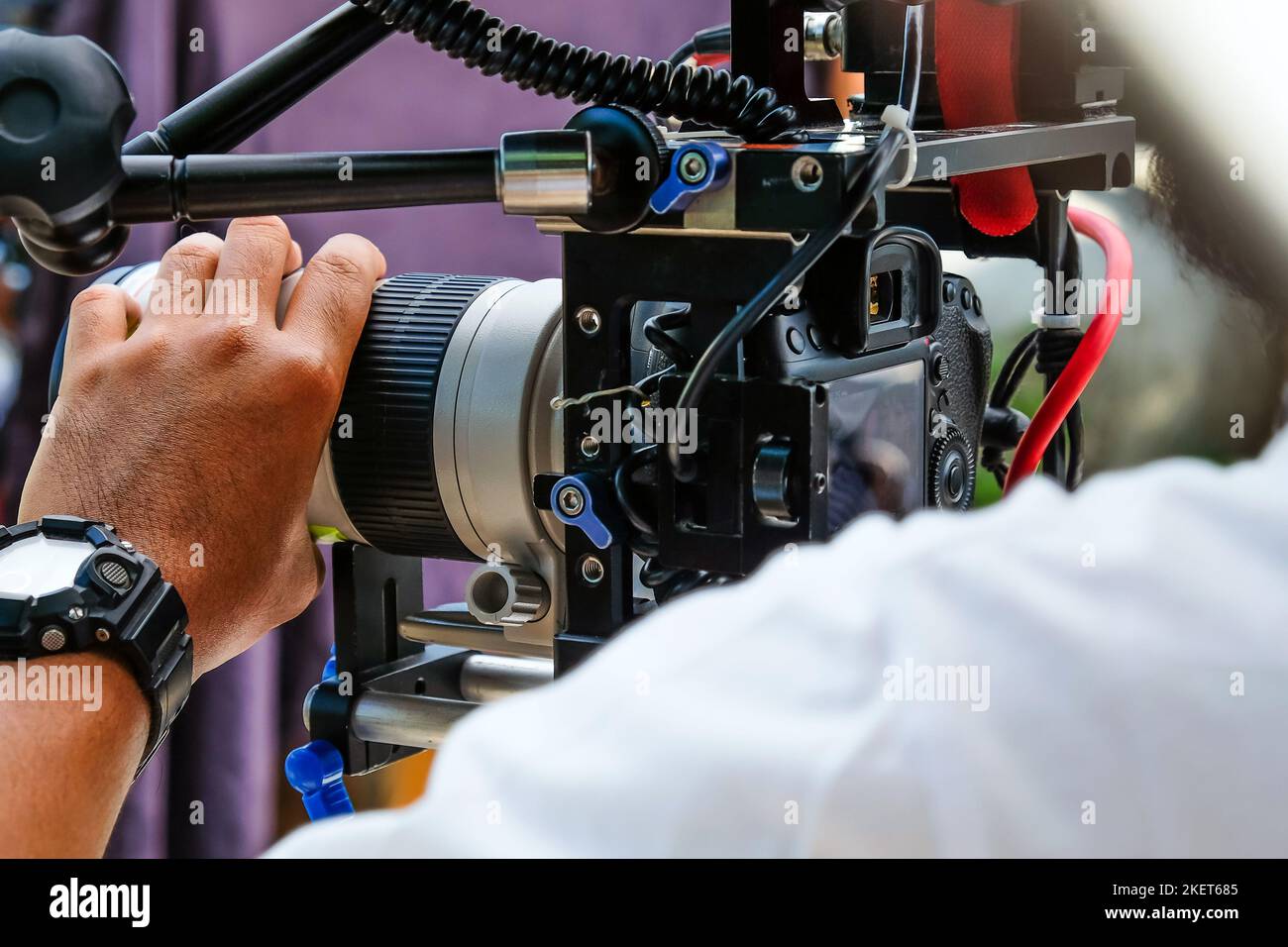 detail of Video camera , film crew production, behind the scenes ...