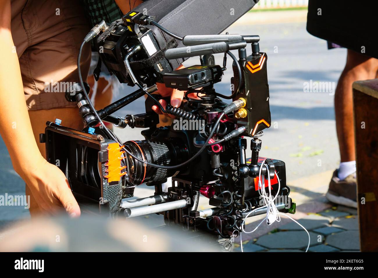 detail of Video camera , film crew production, behind the scenes ...