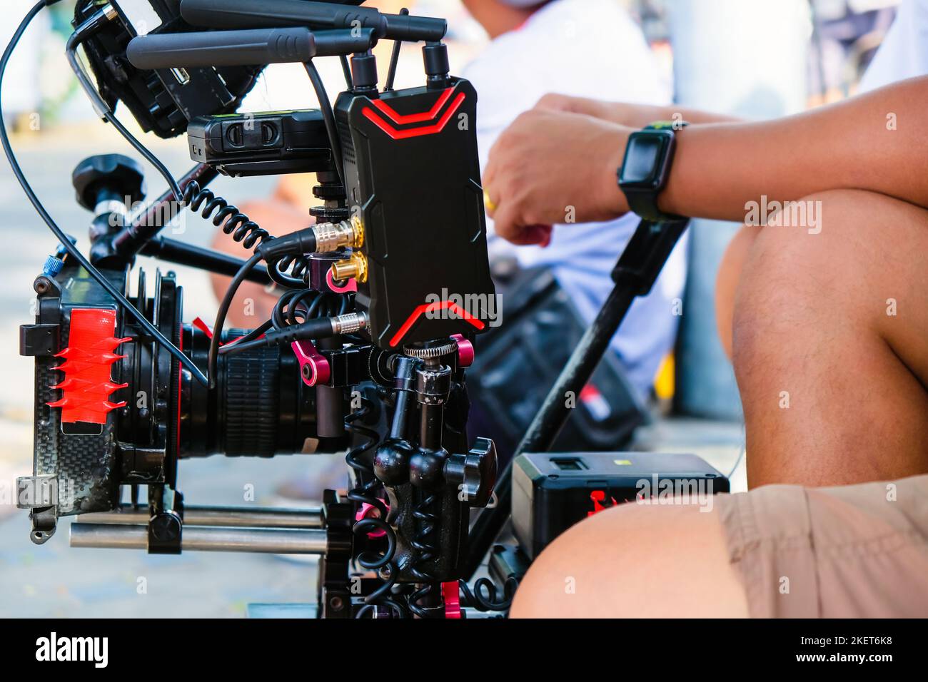detail of Video camera , film crew production, behind the scenes ...