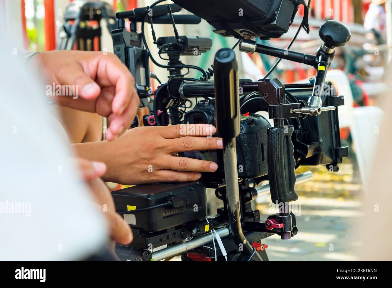 detail of Video camera , film crew production, behind the scenes ...