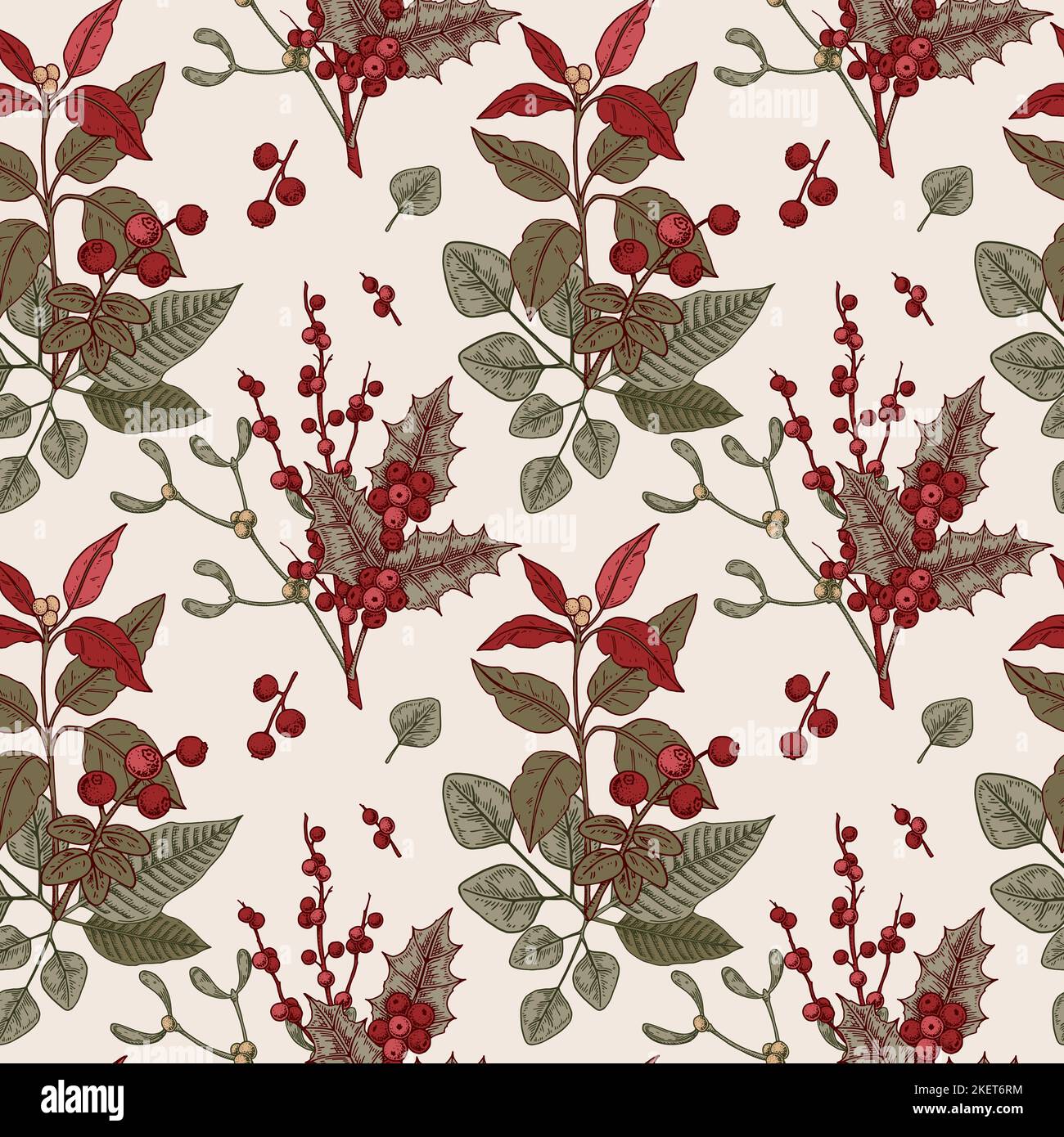 Merry Christmas and Happy New Year seamless pattern with poinsettia ...