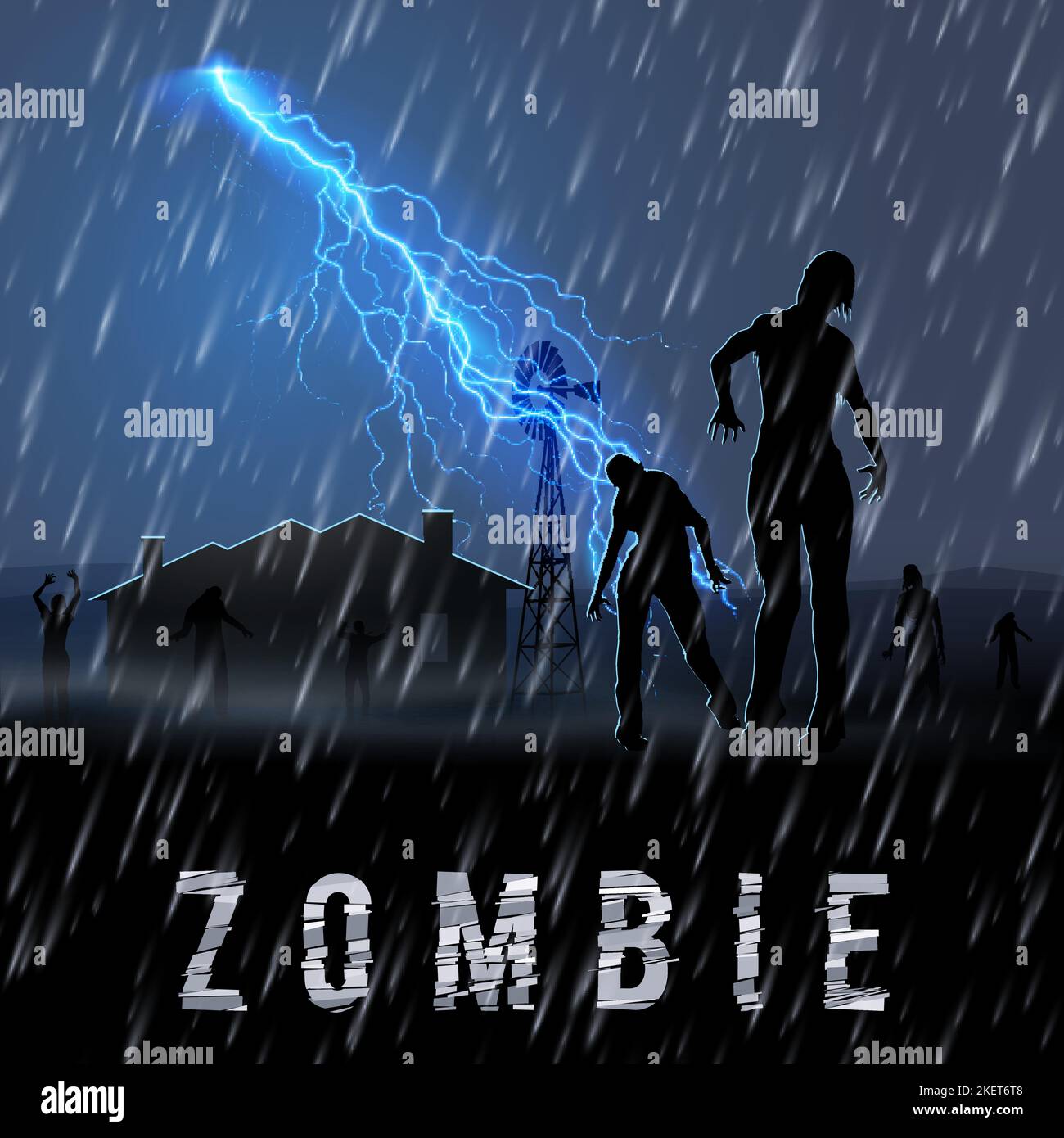 Zombie Walking out From Abandoned House at Night in a Rainy Weather ...