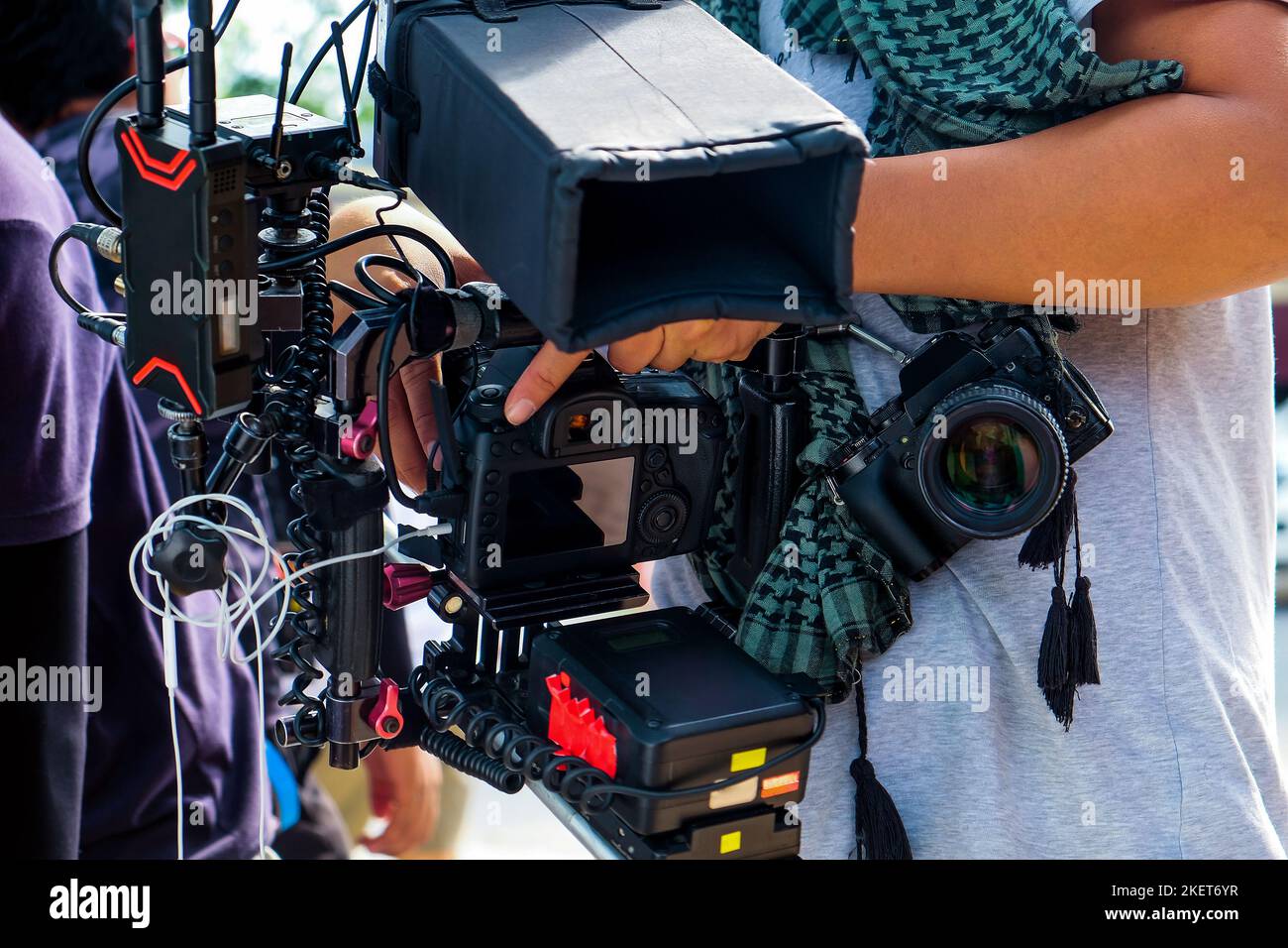 detail of Video camera , film crew production, behind the scenes ...